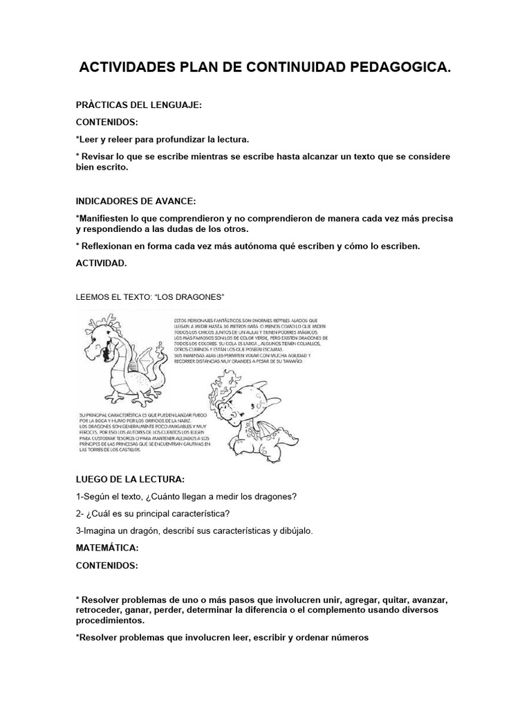 Actividades Plan de Continuidad Pedagogica | PDF