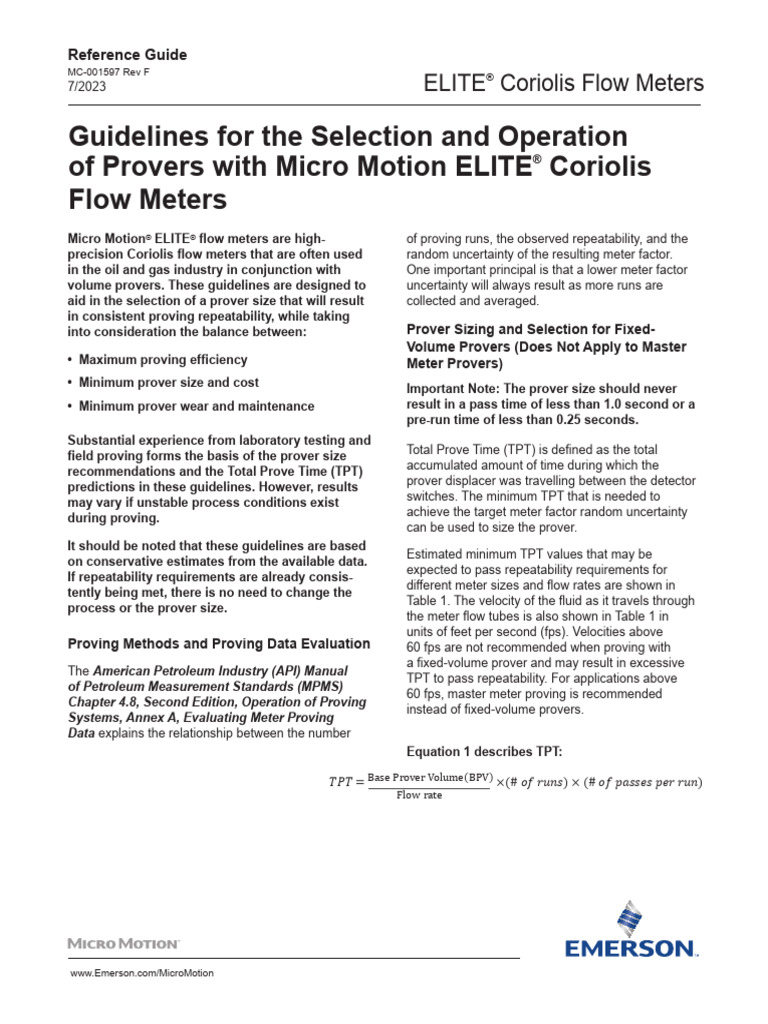 Guidelines For The Provers With Coriolis | PDF | Flow Measurement | Pressure