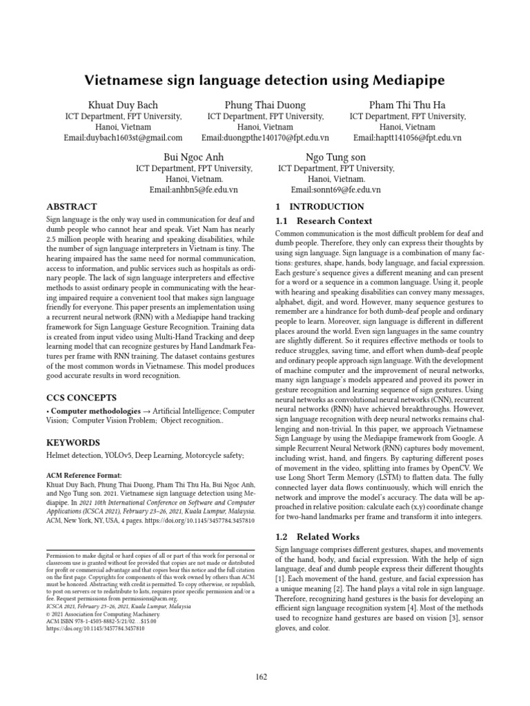 Vietnamese Sign Language Detection Using Mediapipe | PDF | Artificial Neural Network | Deep Learning