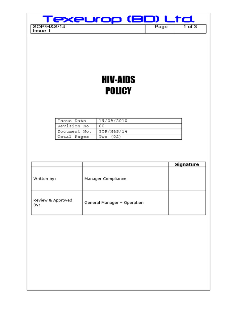 14 - HIV - AIDS Policy | PDF | Hiv/Aids | Employment