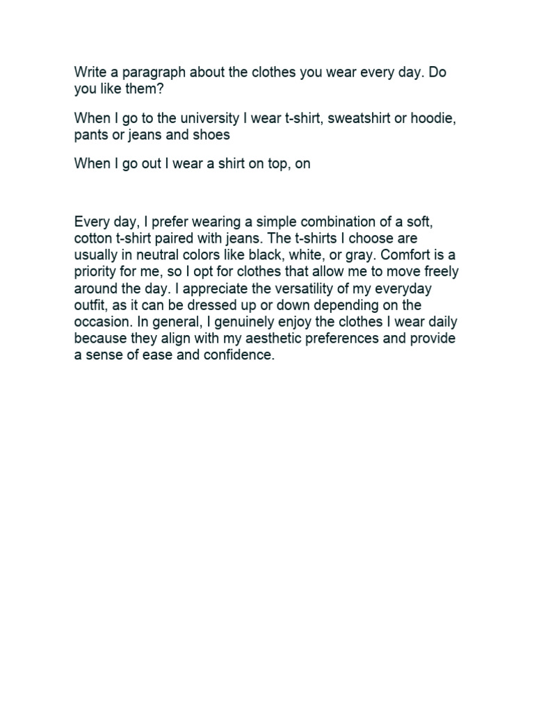 Write A Paragraph About The Clothes You Wear Every Day | PDF | Lifestyle