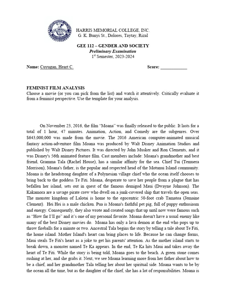 Prelim Exam Gender and Society | PDF | Moana (2016 Film) Prelim Exam Gender and Society | PDF | Moana (2016 Film)