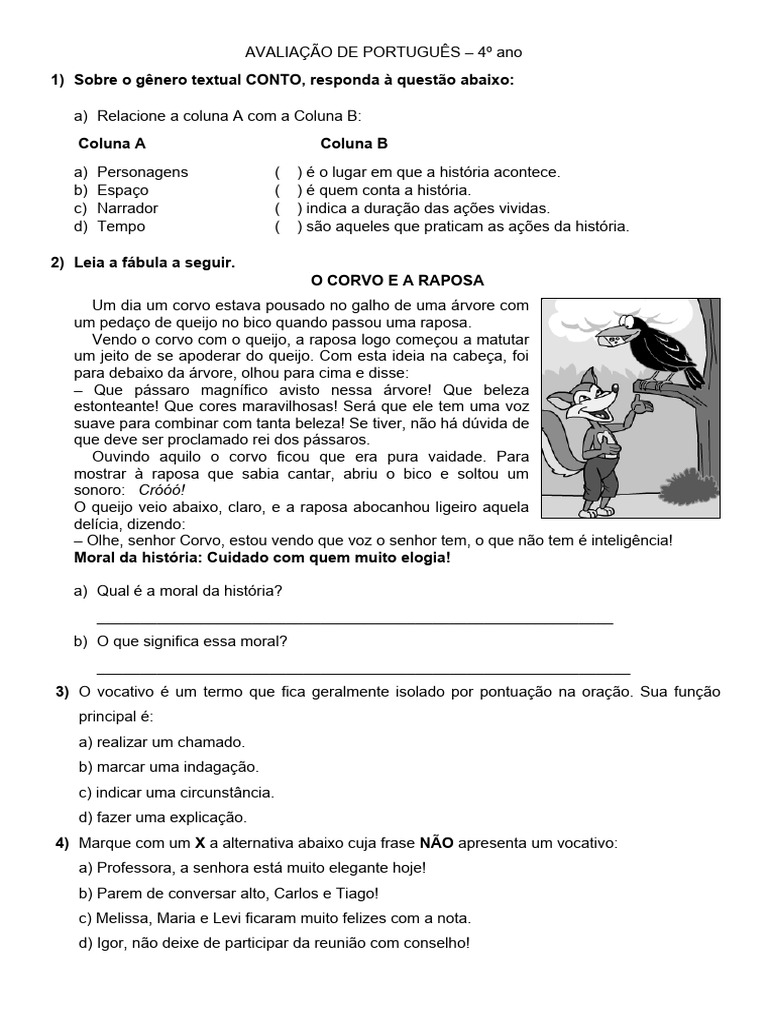 AVALIAÇÃO DE PORTUGUÊS - 4 Ano P1 | PDF