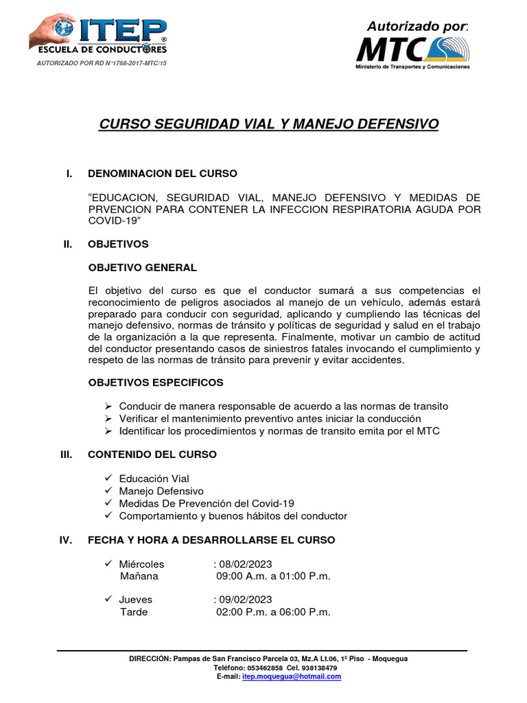 Curso Manejo Defensivo y Seguridad Vial | PDF