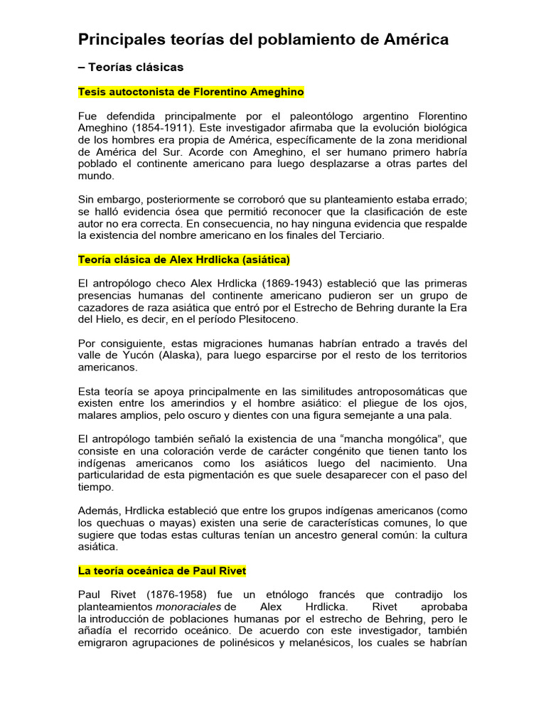 Principales Teorías Del Poblamiento de América | PDF
