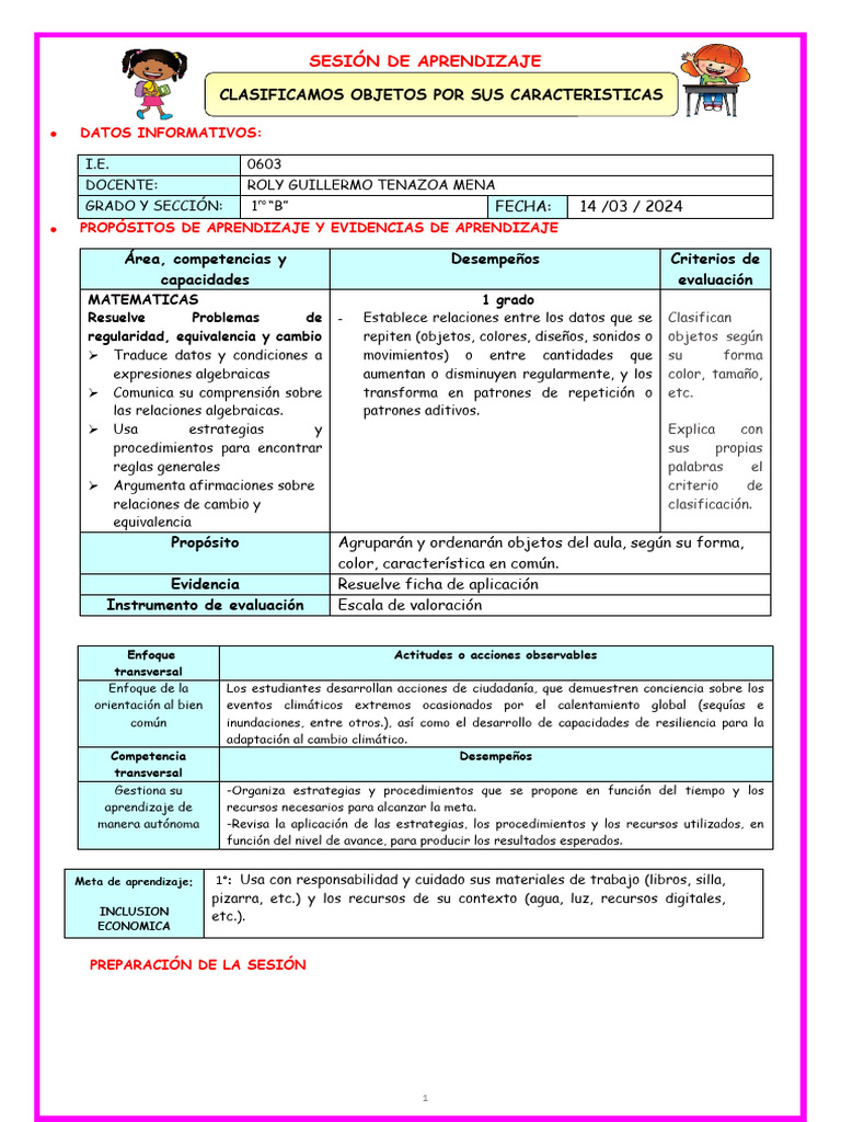 Clasificación de Objetos en Matemáticas | PDF | Aprendizaje | Evaluación