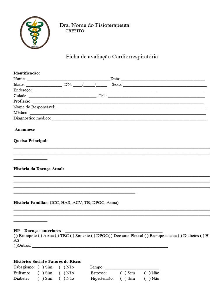 Ficha+Avalia%c7%c3o+Cardiorrespirat%d3ria | PDF | Doença de obstrução ...