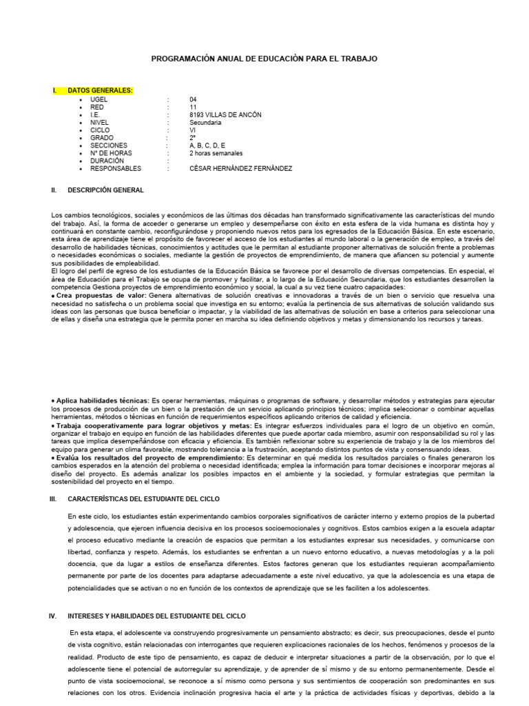 1 Planificacion Anual y de Unidades EPT 2023 | PDF | Aprendizaje | Investigación cuantitativa