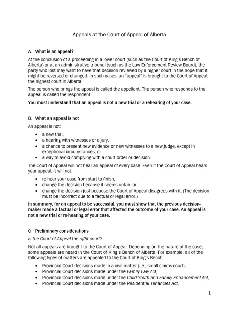 Alberta Court Appeal Process Explained | PDF | Appeal | Appellate Court