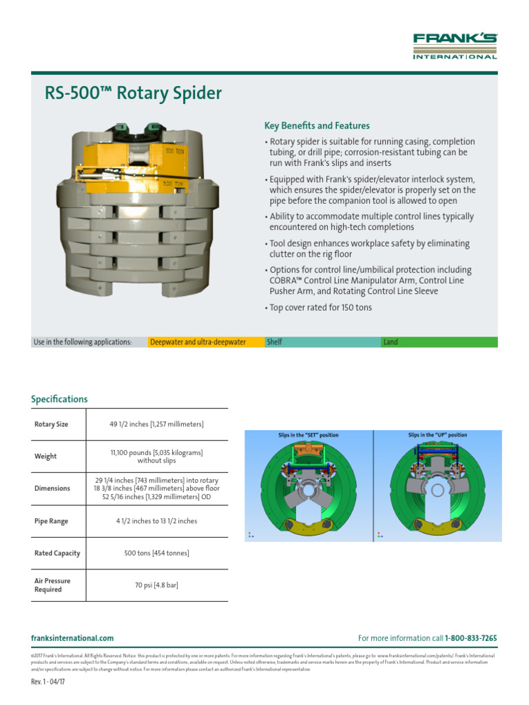 RS-500 Rotary Spider | PDF | Pipe (Fluid Conveyance) | Manufactured Goods
