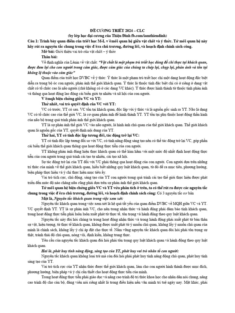 Đề Cương Mác 1 CLC 2024 1 | PDF