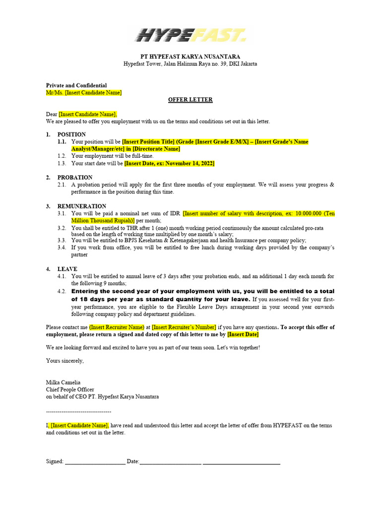 (Template M9 Up) Hypefast Offer Letter | PDF | Economies | Labor
