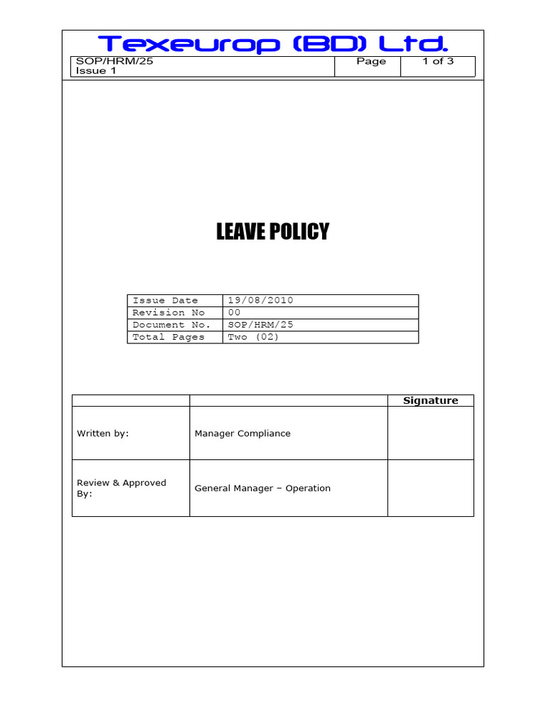 25 - Leave Policy | PDF