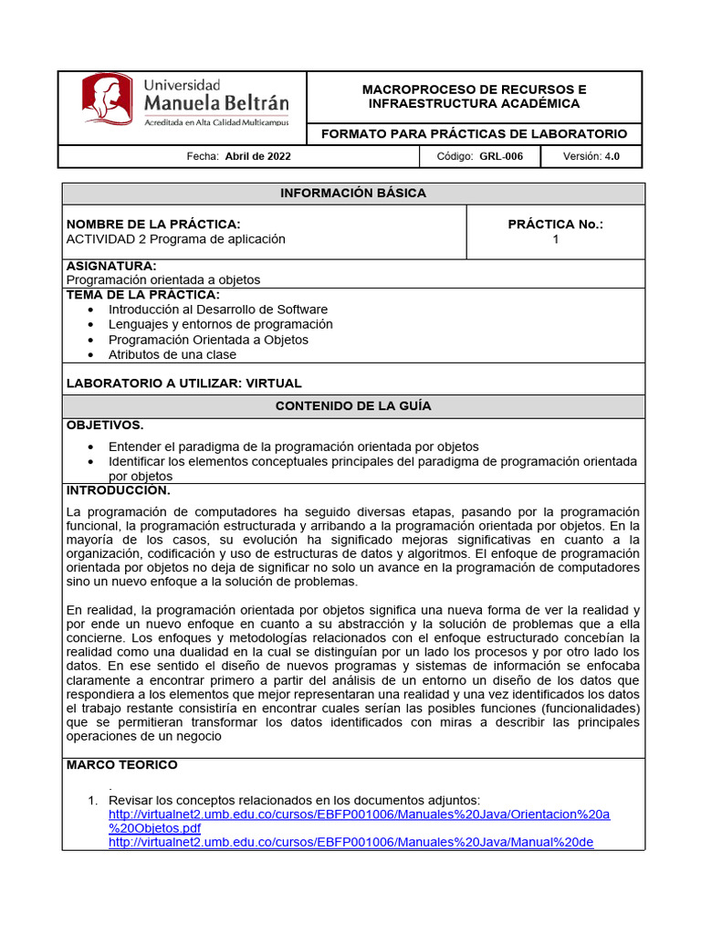 3 - Guia - 1 - PROGRAMACION ORIENTADA A OBJETOS | PDF | Objeto (informática) | Programación de ...
