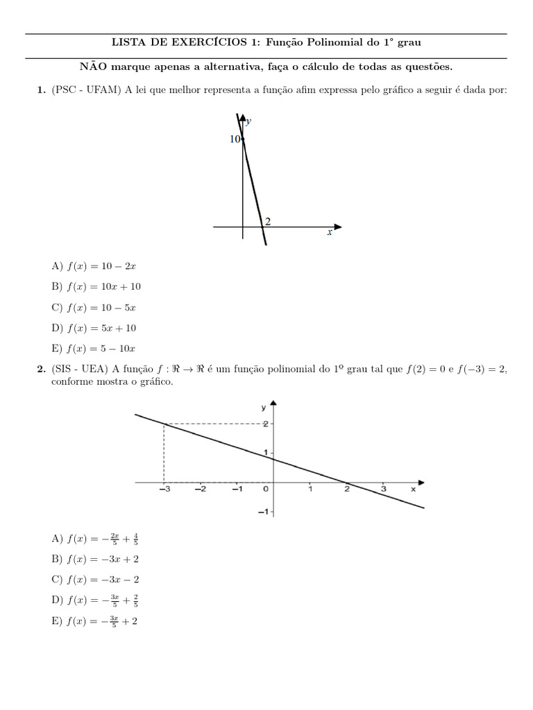 Exercícios sobre Funções Lineares | PDF | Função (Matemática ...