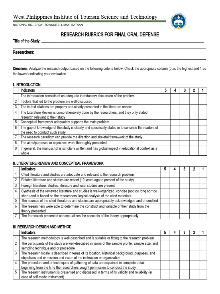 PR Final Defense Rubrics Short | Download Free PDF | Statistics | Data