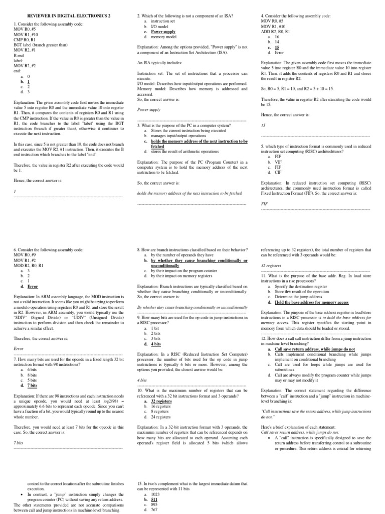 Reviewer in Digital Electronics 2 | PDF | Computing | Computer Architecture