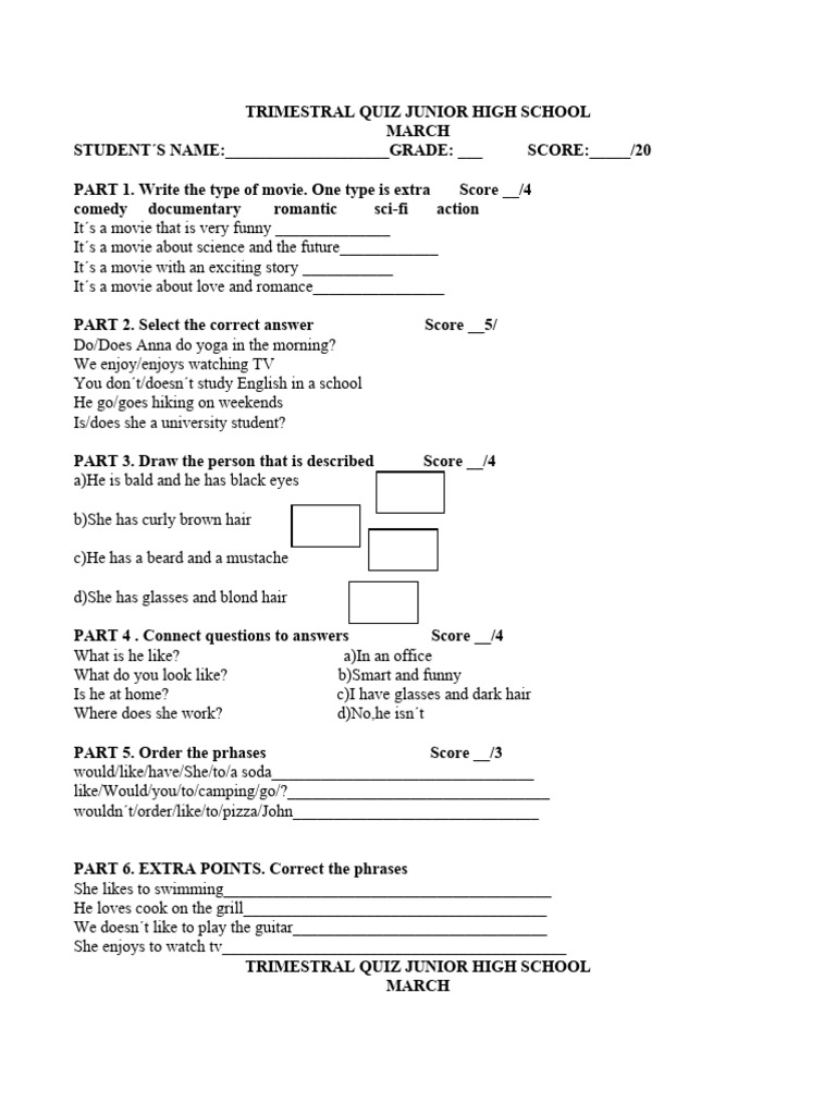 Trimestral Quiz Junior High School | PDF | Human Appearance | Human Hair
