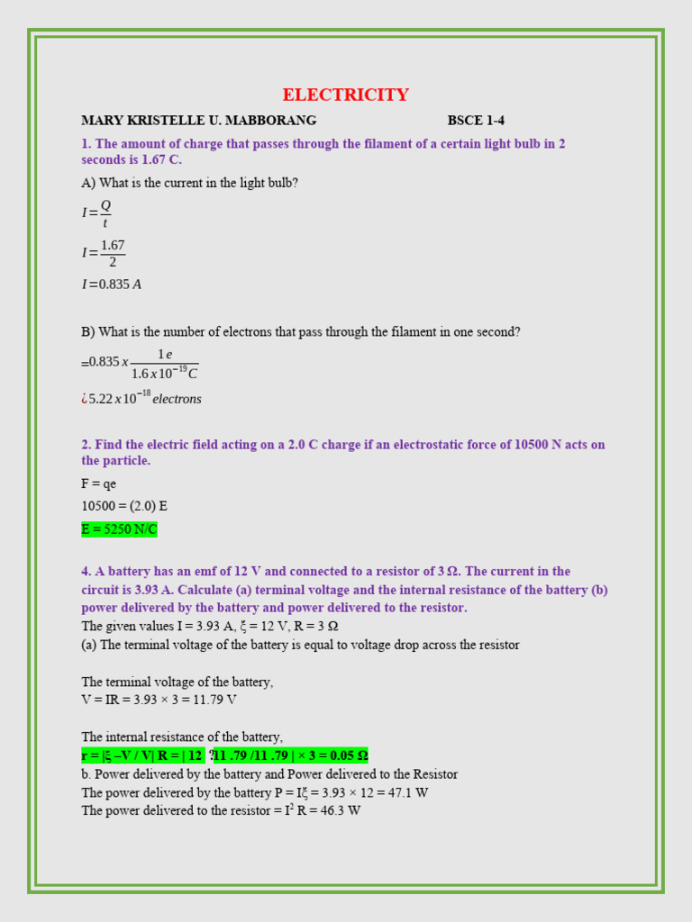Chapter 11 - Electricity - Mabborang, Mary Kristelle U | PDF ...
