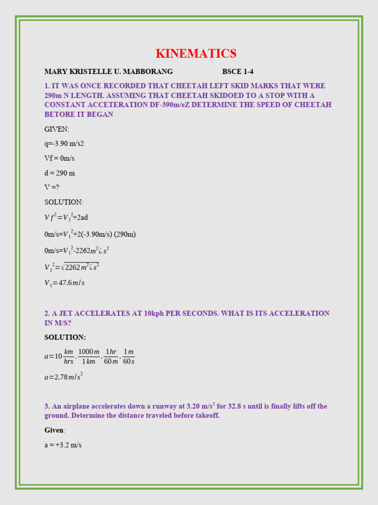 Kinematics Problems and Solutions | PDF | Acceleration | Velocity