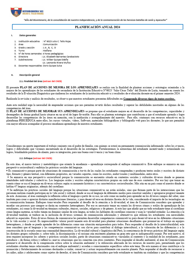 Formato de Programación Anual 2024 | PDF | Aprendizaje | Enseñando