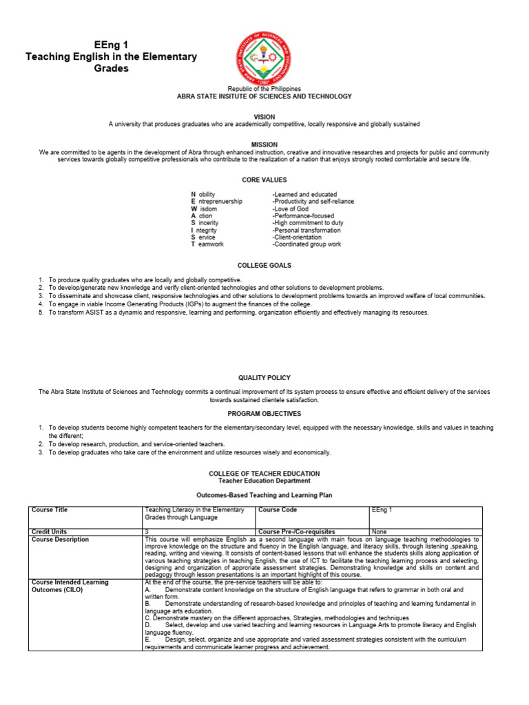 Syllabus in EEng 1 (2nd Sem 2020-2021) | PDF | Educational Assessment | Learning
