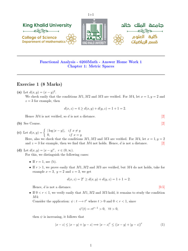 Answer HW1-6203-452 | PDF | Mathematical Analysis | Mathematical Objects