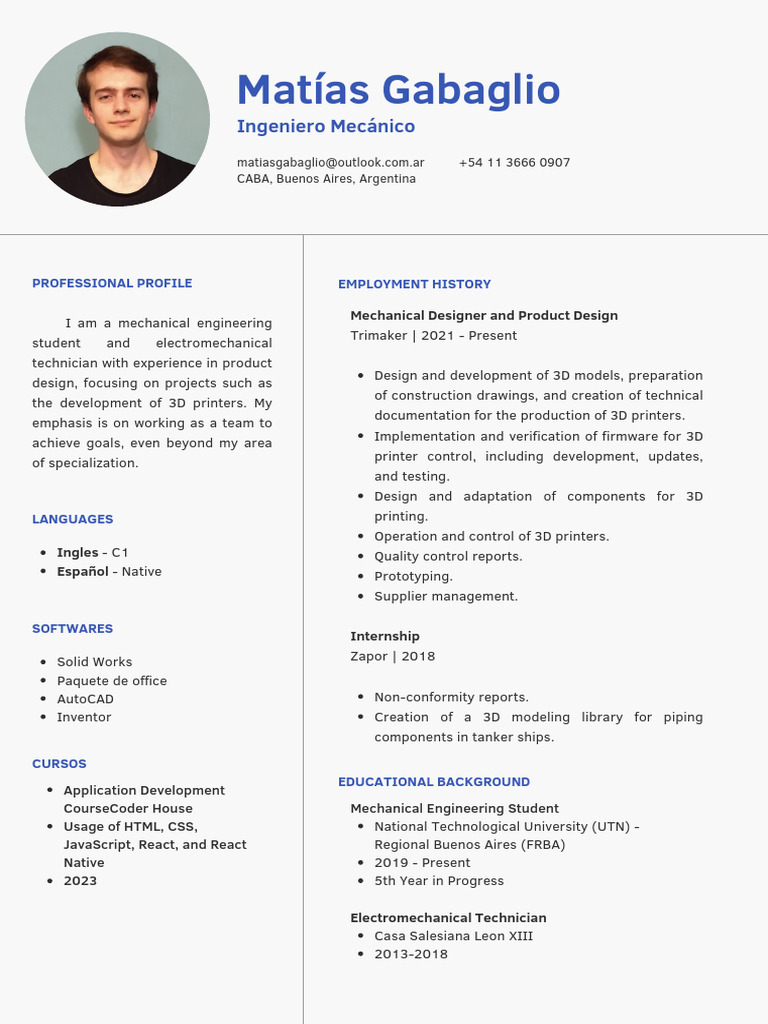 CV-Ingles - Matias Gabaglio | PDF | Design | Software Development