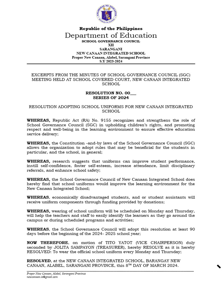 Sgc-Resolution School Policies | PDF