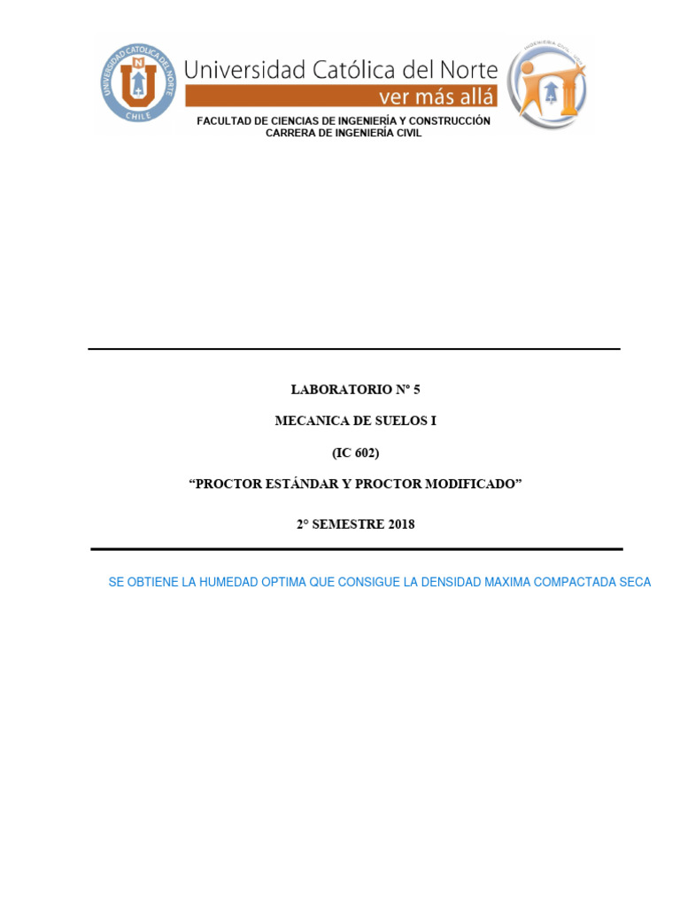Mecánica de Suelos I, Laboratorio #5, Proctor Estándar y Proctor Modificado | PDF | Mecánica de ...