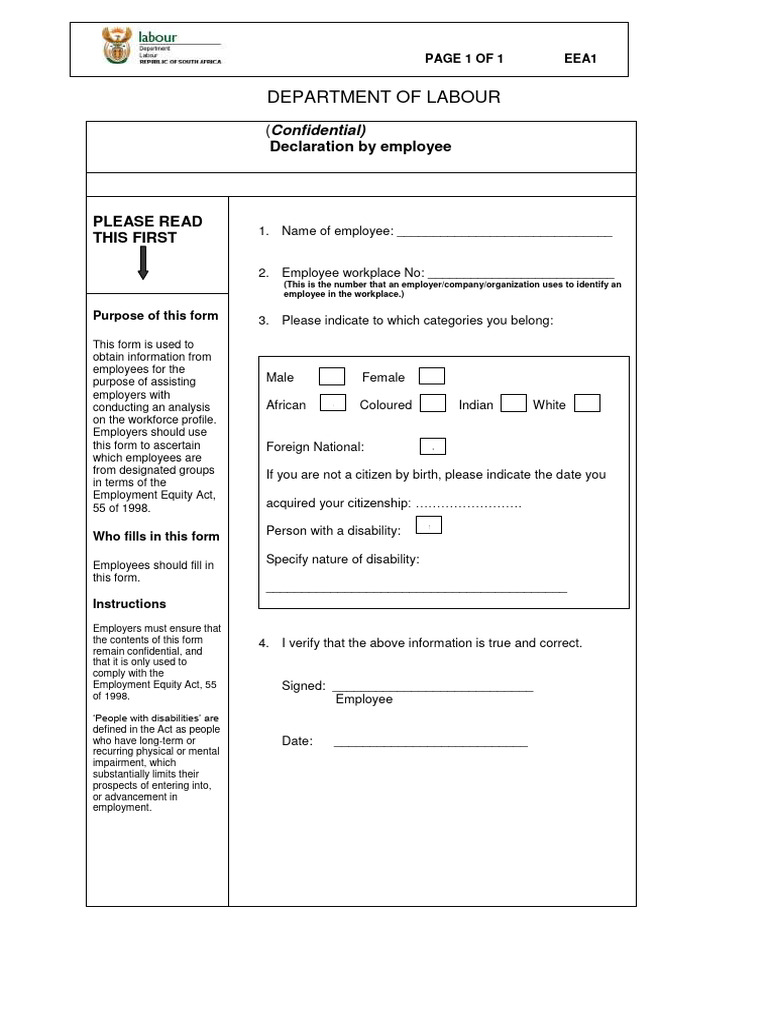 EEA1 Form: Employee Declaration Guide | PDF