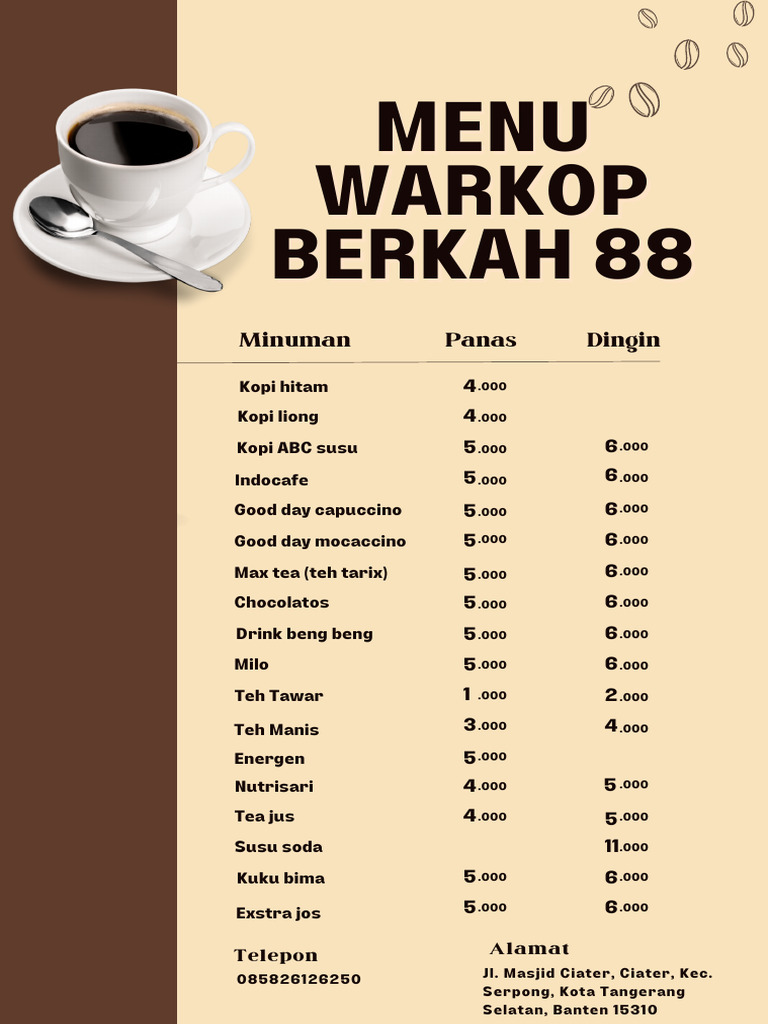 Menu Warkop Berkah 88 dan Harga 2024 | PDF | Memasak, Makanan, & Anggur