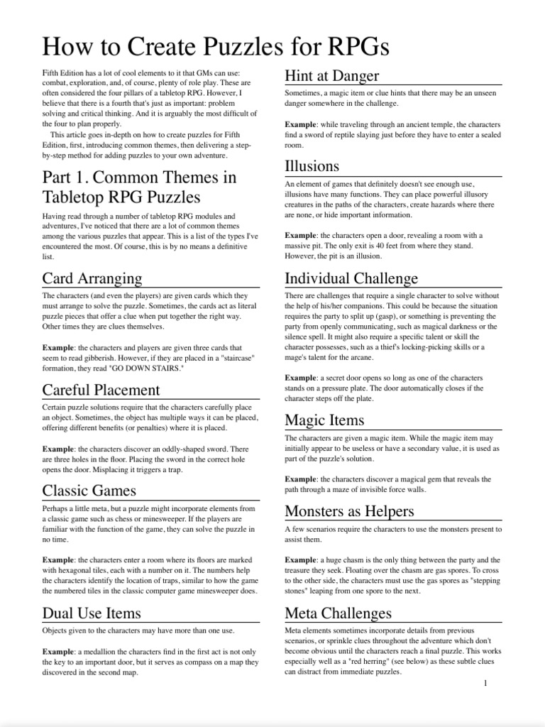 How To Create Puzzles For RPGs | PDF | Role Playing Games | Tabletop ...