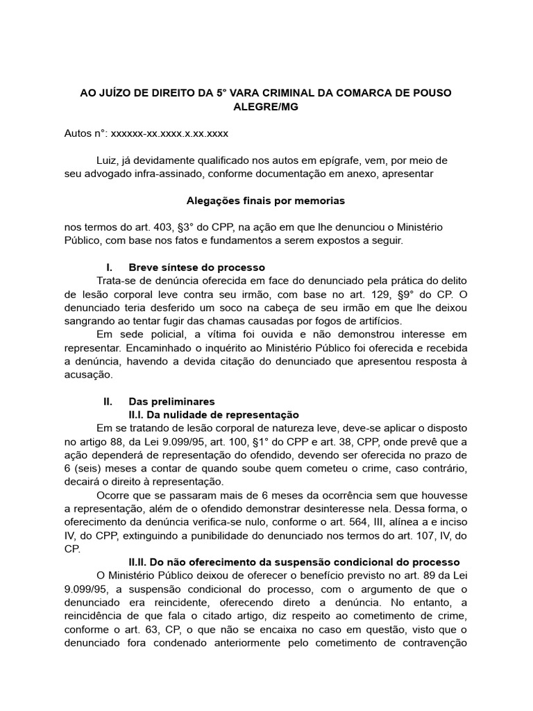 Alegações Finais Por Memoriais | PDF | Direito Público | Direito Comum