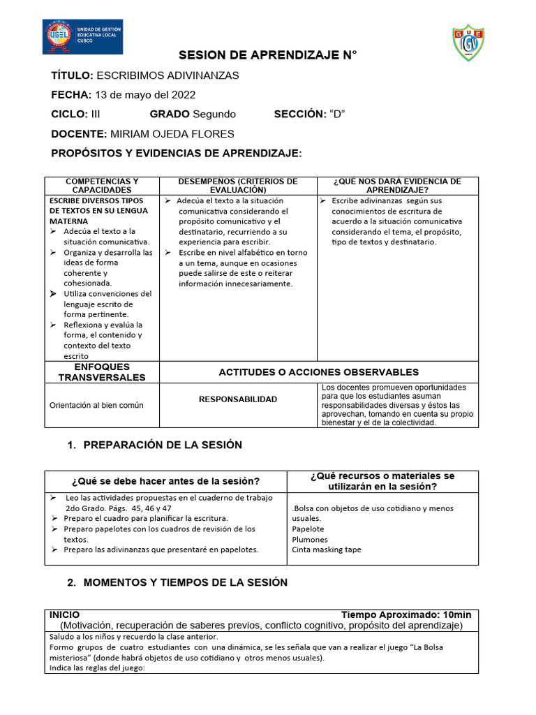 Comunicación 04-05-22 (1) Escribimos Adivinanzas | PDF | Evaluación | Aprendizaje