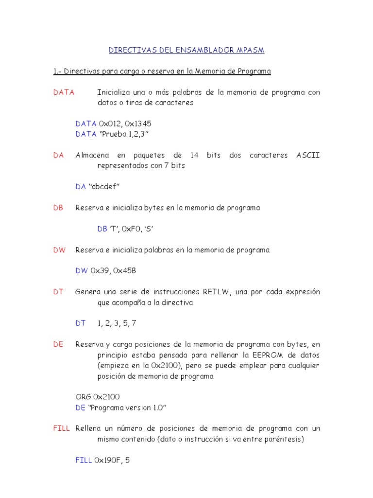 Directivas MPASM | PDF