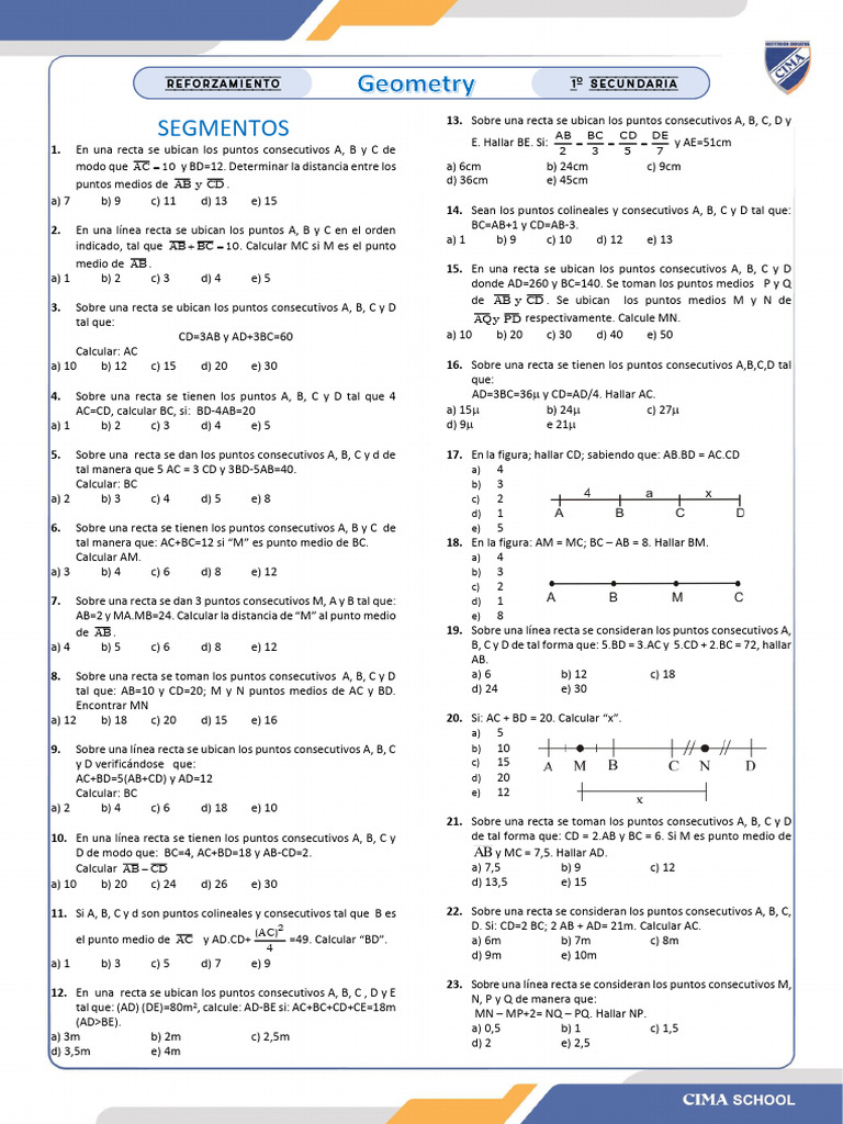 SEGMENTOS 1° GRADO - GEOMETRIA REFORZAMIENTO | PDF