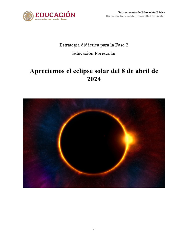 Preescolar - Estrategia Didáctica Eclipse Solar 2024 | PDF | Luna ...