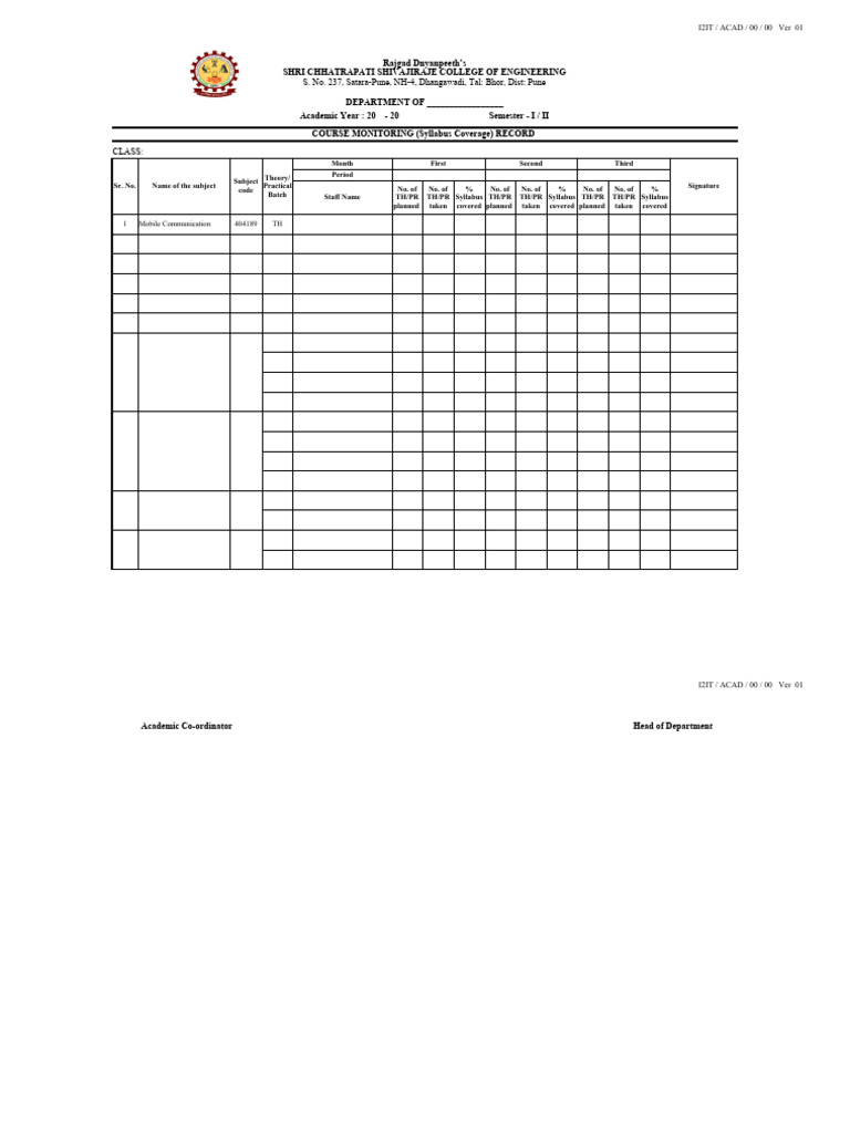 2 Course Monitoring (Syllabus Coverage) Record | PDF | Engineering ...