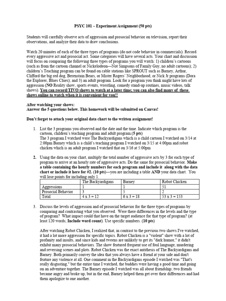 Experiment Assignment | PDF | Aggression | Empathy