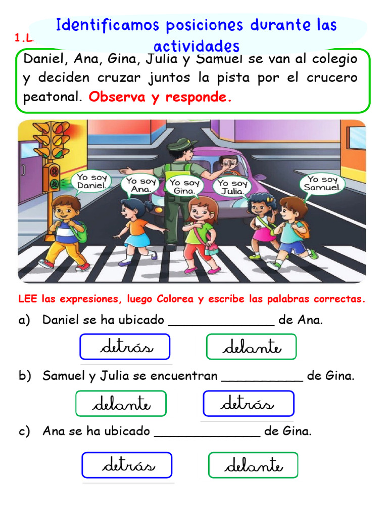 Actividades de Posiciones para Niños | PDF | Artes del Lenguaje y ...