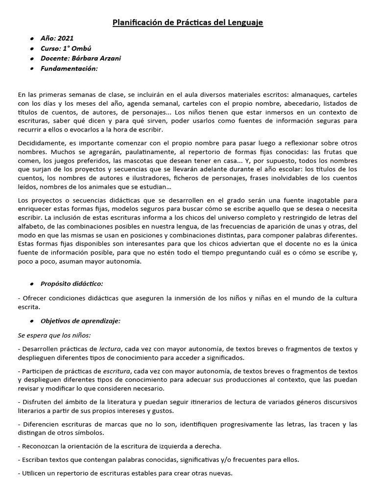 Planificación PDL 1ro Marzo | PDF | Comunicación humana