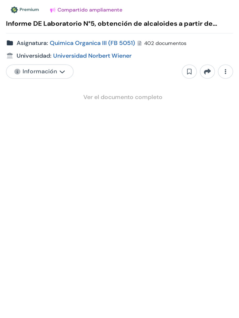 Informe de Laboratorio n5 Obtencion de Alcaloides A Partir de Productos Naturales Manyari ...