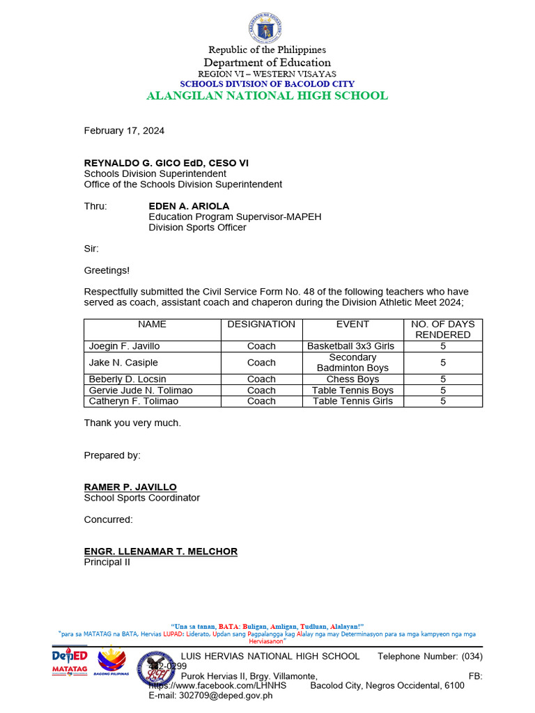 Summary Form 48 LHNHS Division Meet | PDF