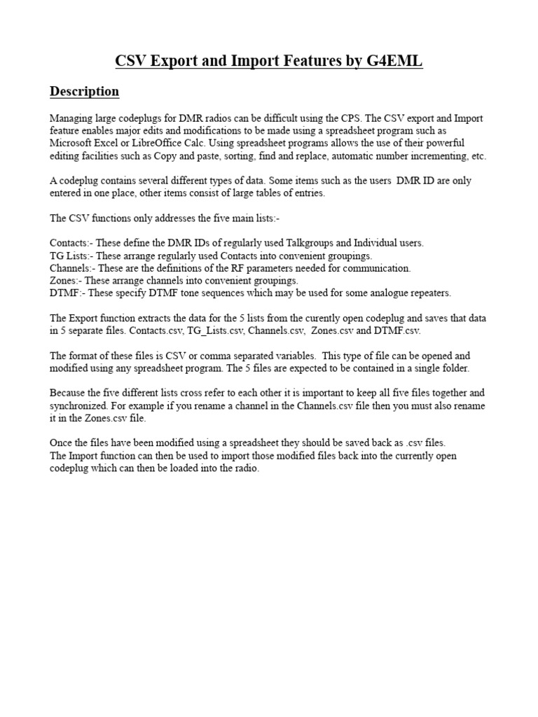 OpenGD77_CPS_CSV Features.pdf | PDF | Comma Separated Values | Computer File