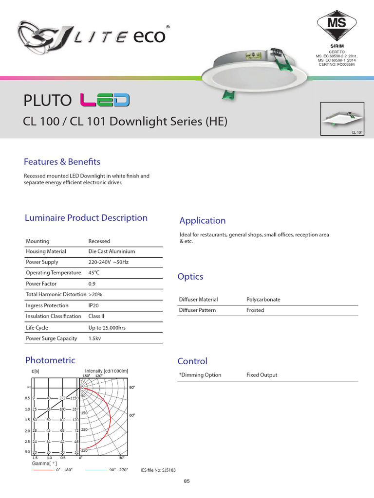 PLUTO LED - CL100-CL101 Downlight Series - Product Sheet | PDF | Light ...