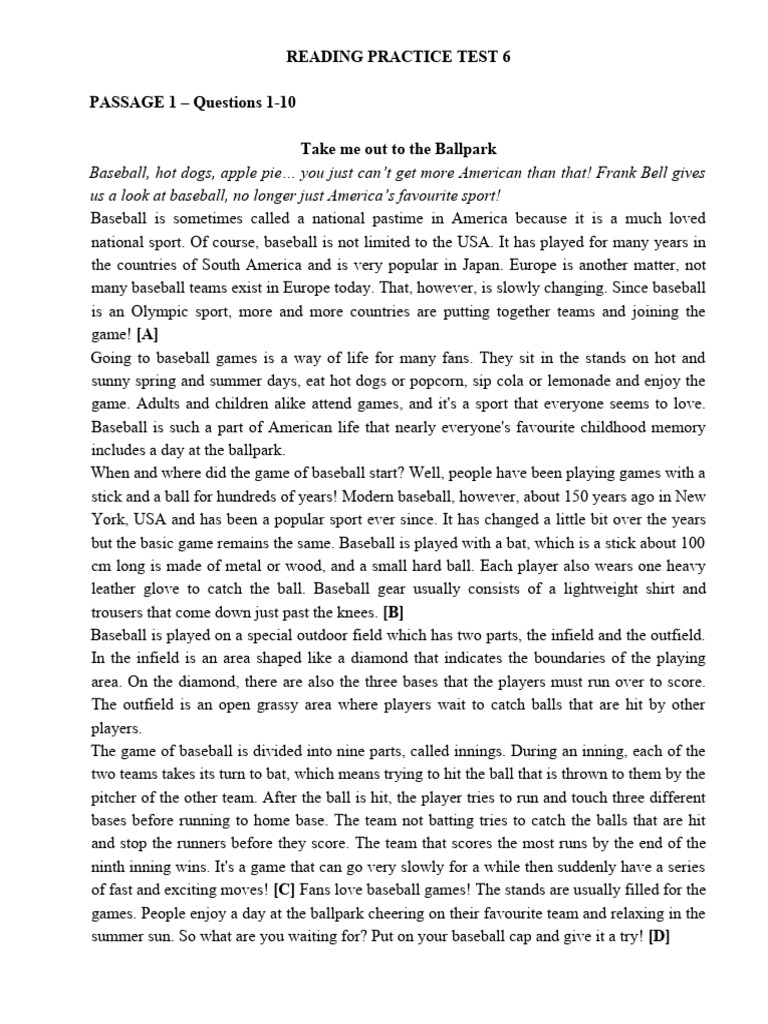 Vstep Reading Practice Test 6 | PDF | Baseball Field | Track And Field
