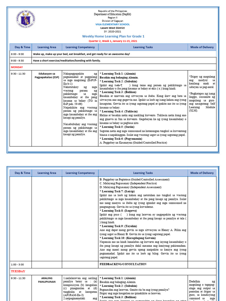 WHLP Grade 1 Q2 W2 All Subjects | PDF