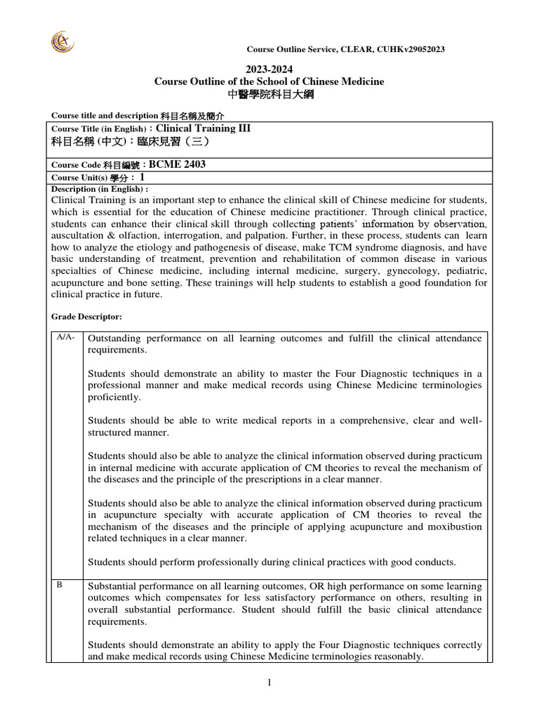 BCME 2403 - Course Outline - 2023 - V2 | PDF | Traditional Chinese ...