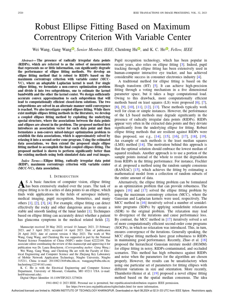Robust Ellipse Fitting Based On Maximum Correntropy Criterion With ...